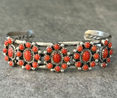 Vintage Native American Navajo NANCY CUSTER Coral Cluster Sterling ...