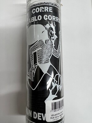 RUN DEVIL RUN UNSCENTED BLACK PILLAR CANDLE IN GLASS (CORRE DIABLO ...