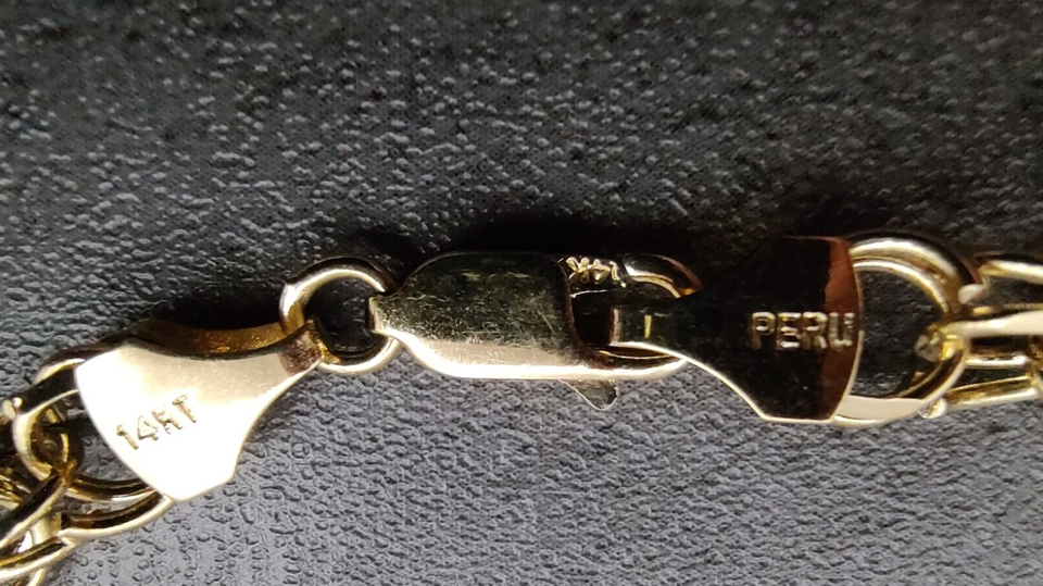 Estate CPT Peru 14K Yellow Gold Double Link Charm Bracelet & 3 Charms 8 ...