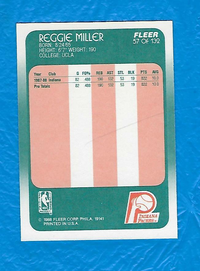 REGGIE MILLER 1988-89 FLEER #57 REGGIE MILLER ROOKIE CARD HOF ! ! | eBay