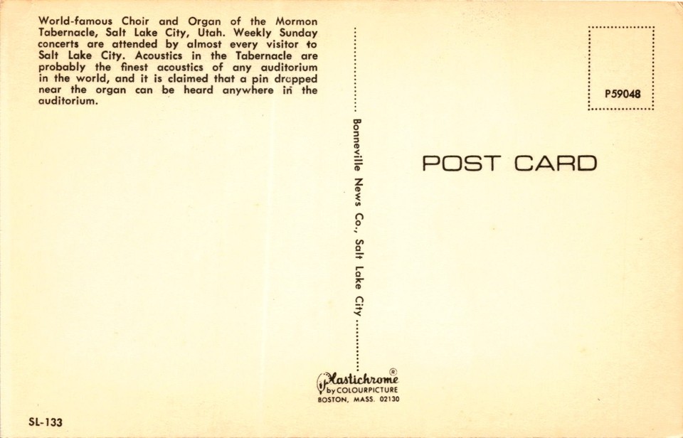 World-Famous Mormon Tabernacle Postcard P59048 vintage postcard | eBay