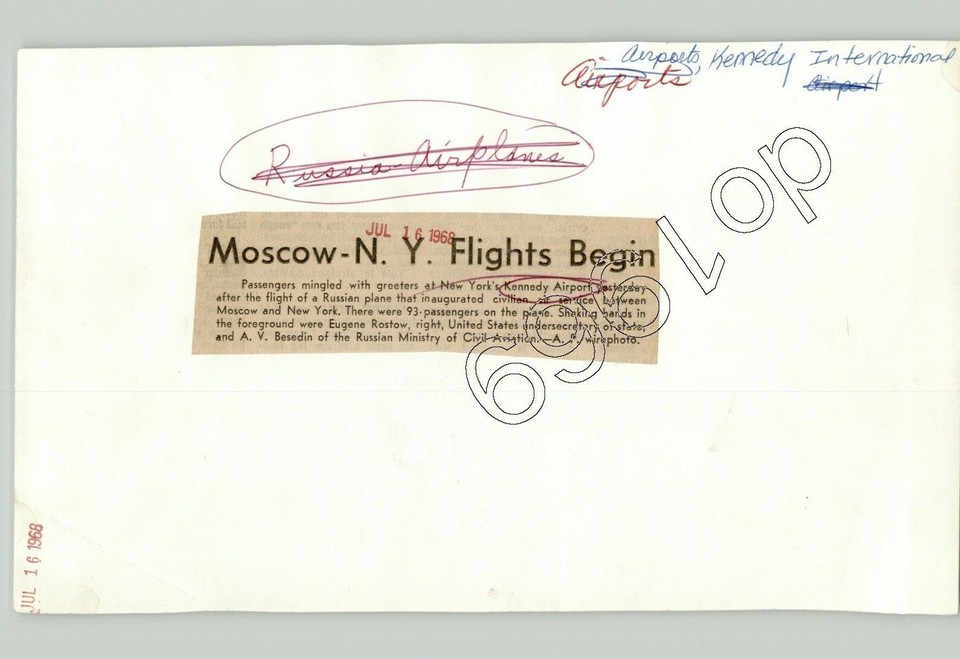 Eugene Rostow Moscow-New York Inaugural Flight @ JFK AIRPORT 1968 Press ...