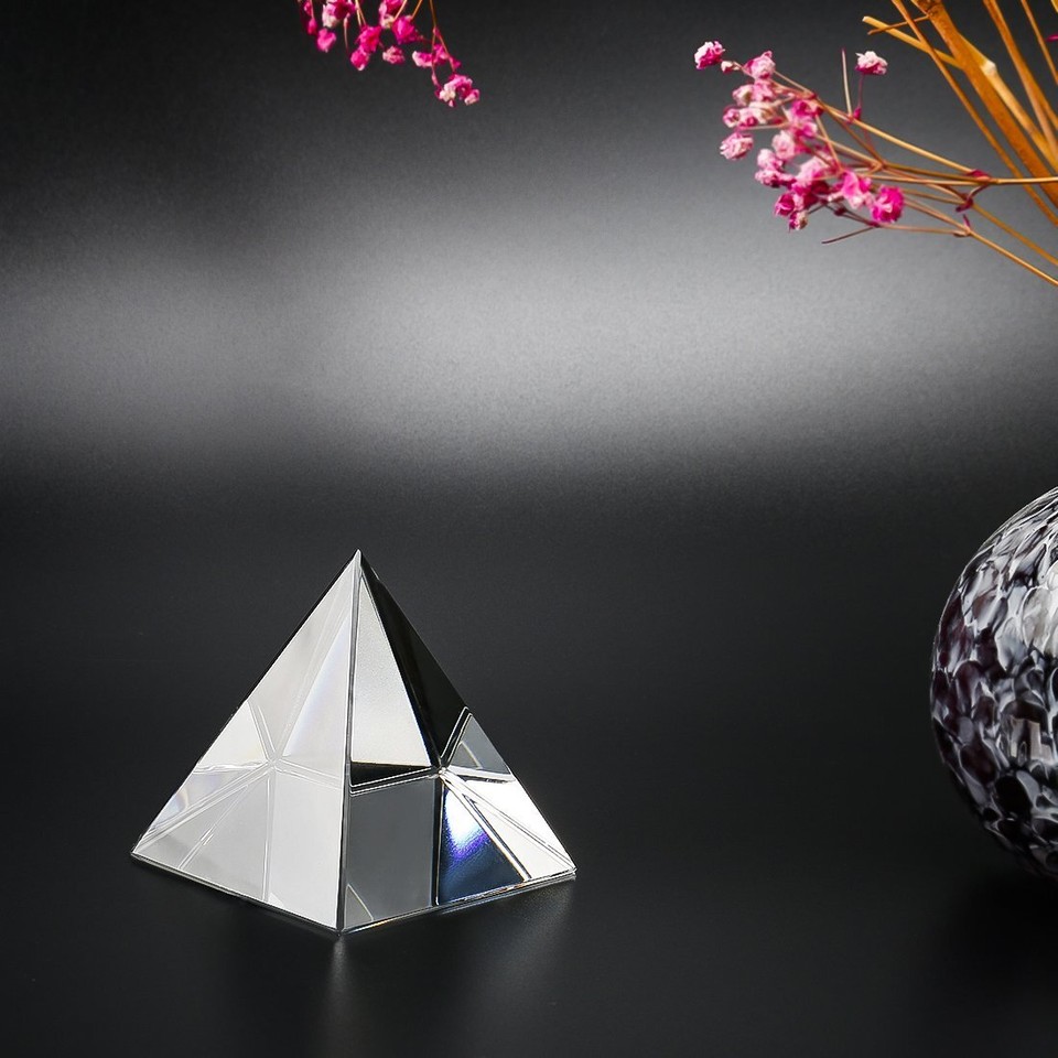 Crystal Pyramid Figurine Collectible Transparent Color Prism Desk ...