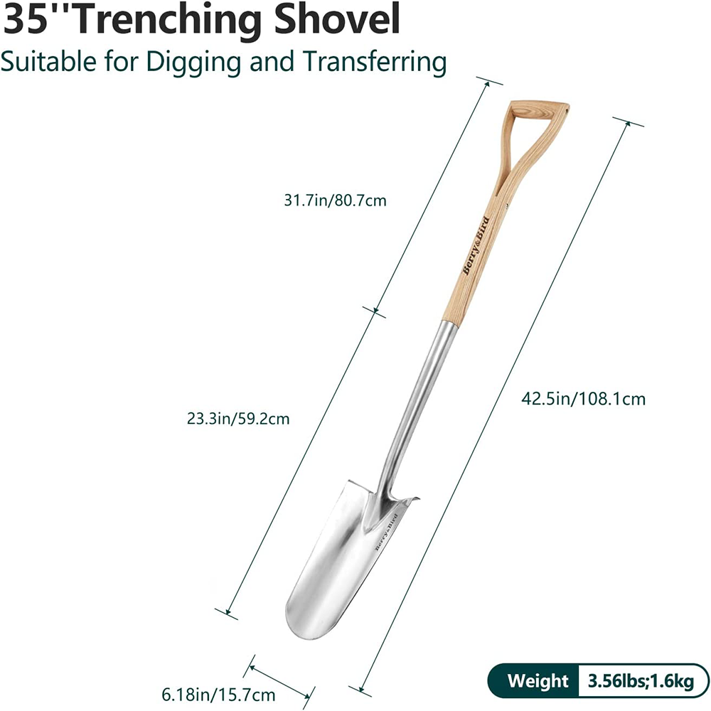 Berry&Bird Trenching Shovel Garden Drain Spade Shovel 35" Garden ...