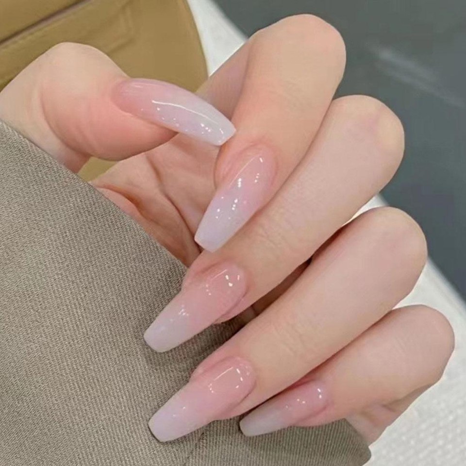 Gradient Color False Nails Ballet Nails Pink Natural Simplicity 24PCS ...