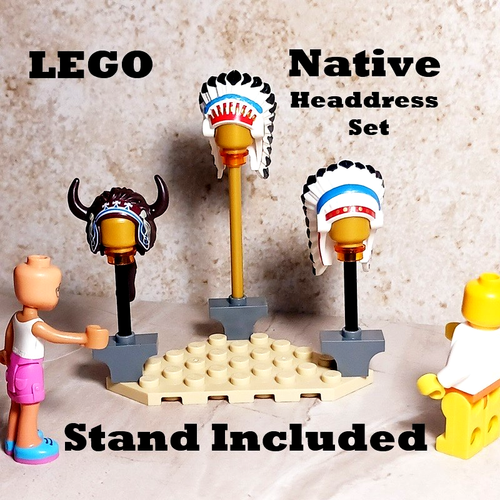 LEGO Native Feather Headdress Buffalo Horns Chief Hat Red White Blue ...