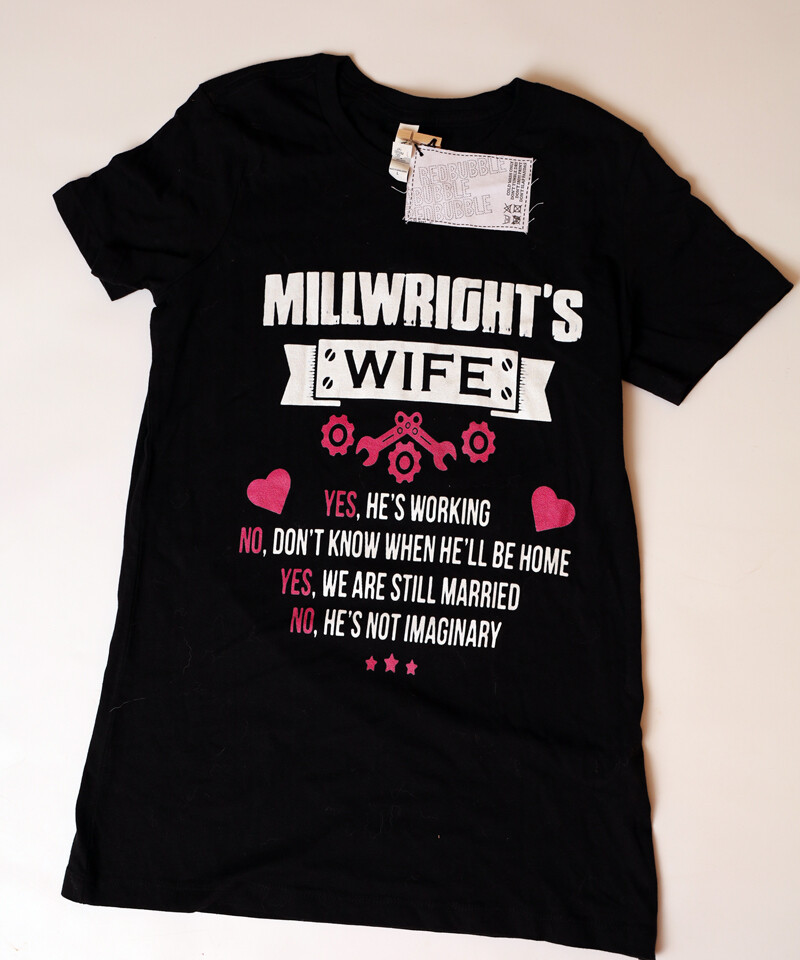 NWT-Millwright's Wife funny graphic fitted Redbubble T-shirt size ...