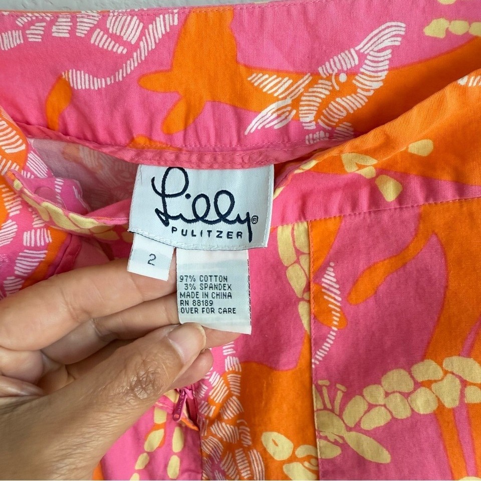 Lilly Pulitzer Womens Vintage Pink/Orange Bella Giraffe Print Capri ...