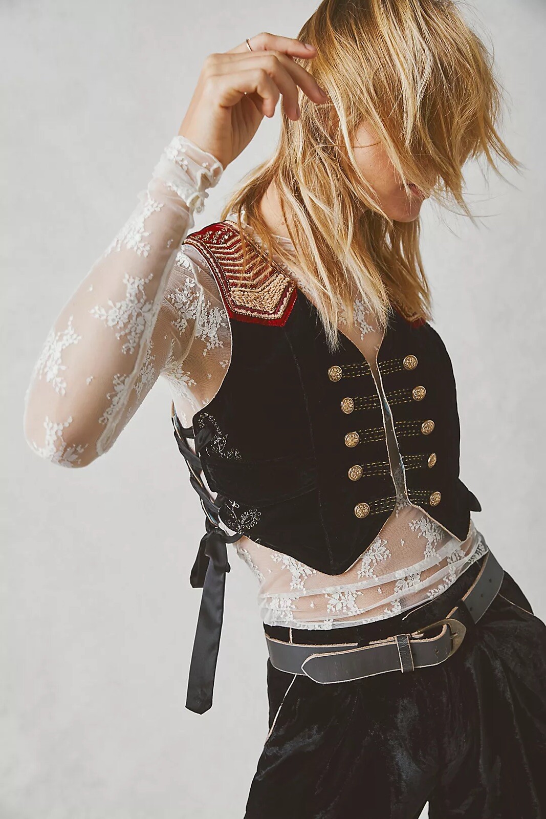 Free People Sign Of The Times Western Embroidered Velvet Suit Set Sz 0 ...