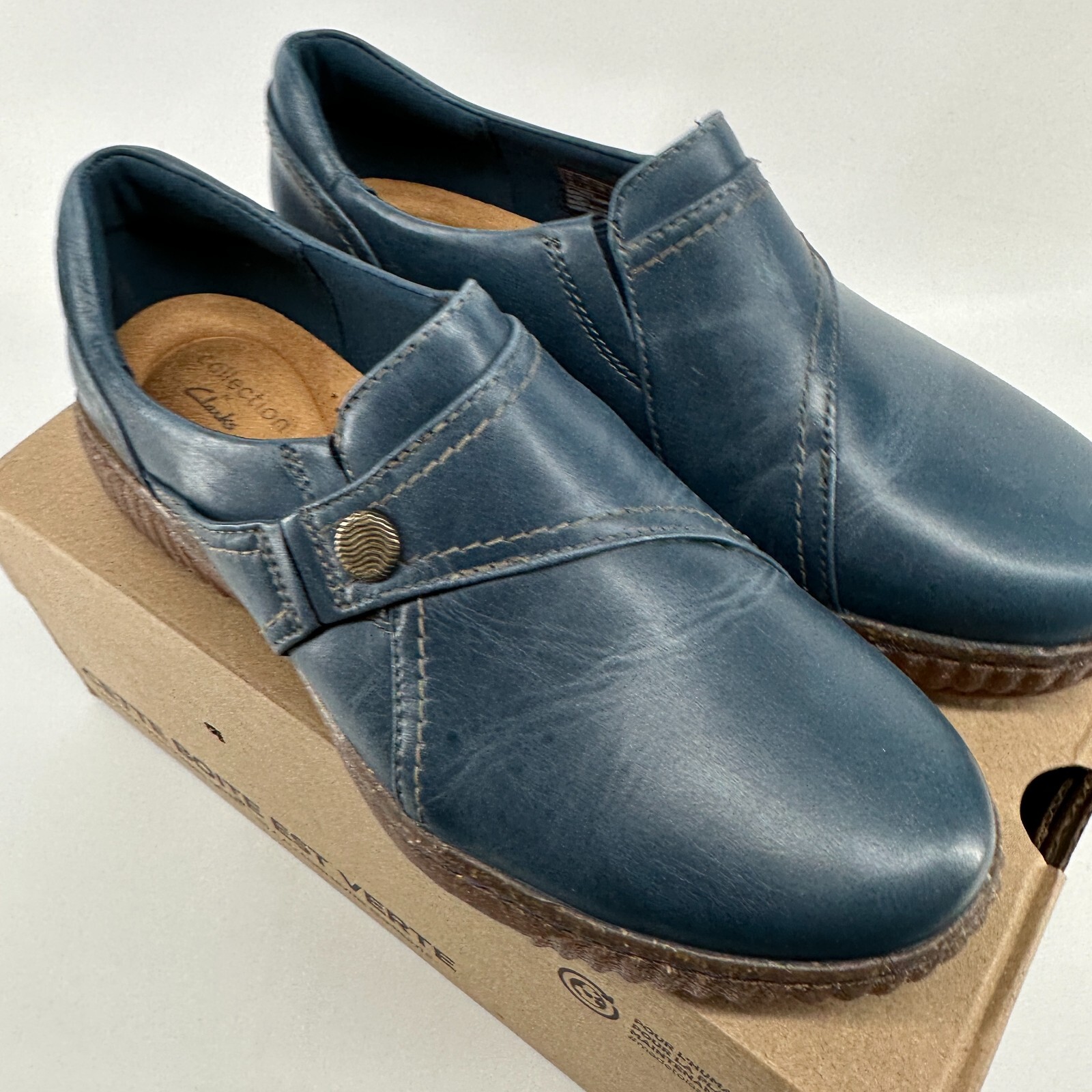 Clarks Caroline Pearl Loafer Ocean Blue Leather Shoes Womens Size 7.5W ...