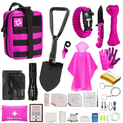Pink Survival Kit for Women, Camping and Hiking Essentials with First ...