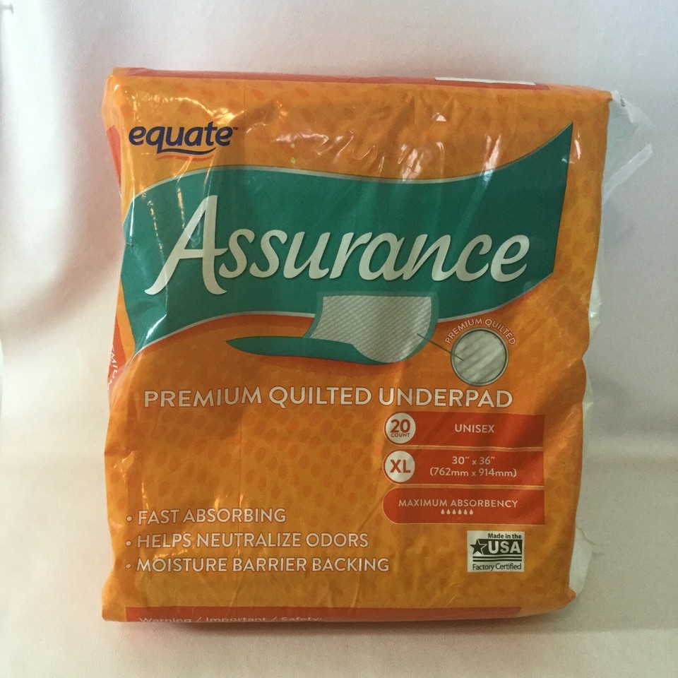 Equate 20ct Assurance Maximum Absorbency Premium Quilted Underpads Size ...
