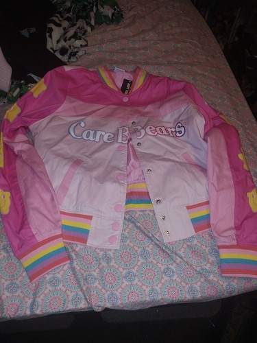 Care Bears Rainbow Varsity Racing Jacket Pink Small ButtonUp Love-A-Lot ...