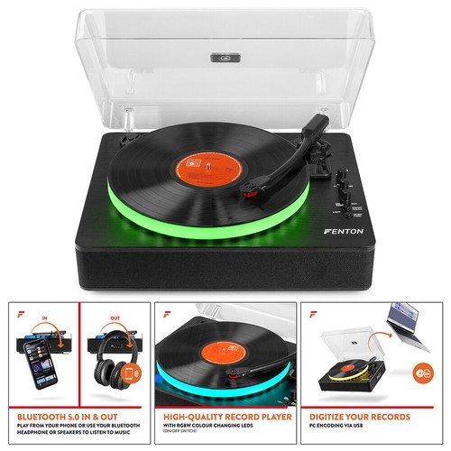 Fenton RP162LED Record Player with Bluetooth Output & LED Lights ...