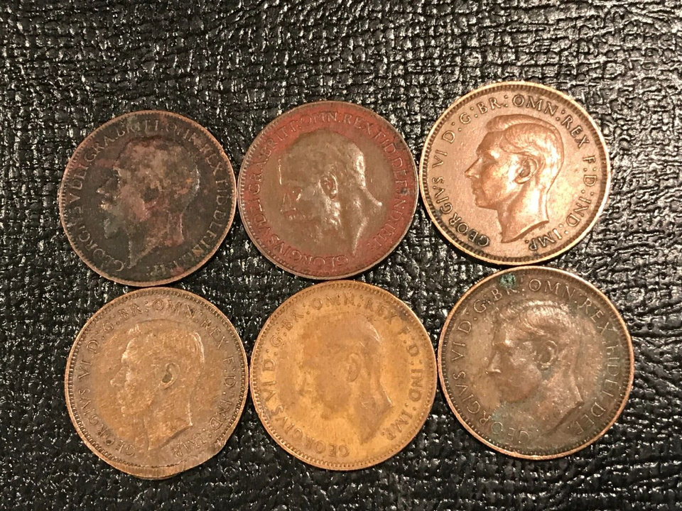 LOT OF 6 CULL GREAT BRITAIN FARTHING COIN-1915?,1936,1939,1941,1942 ...