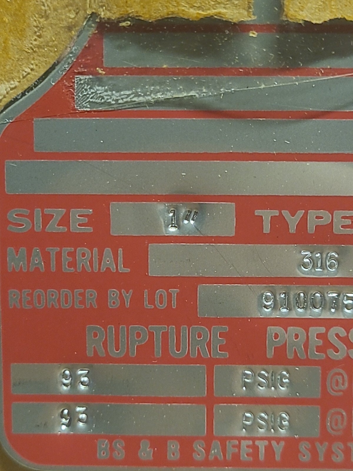 (2)BS&B RUPTURE PRESSURE DISC 1"...JRS..93 PSI...LOT OF 2..SEE PHOTOS ...