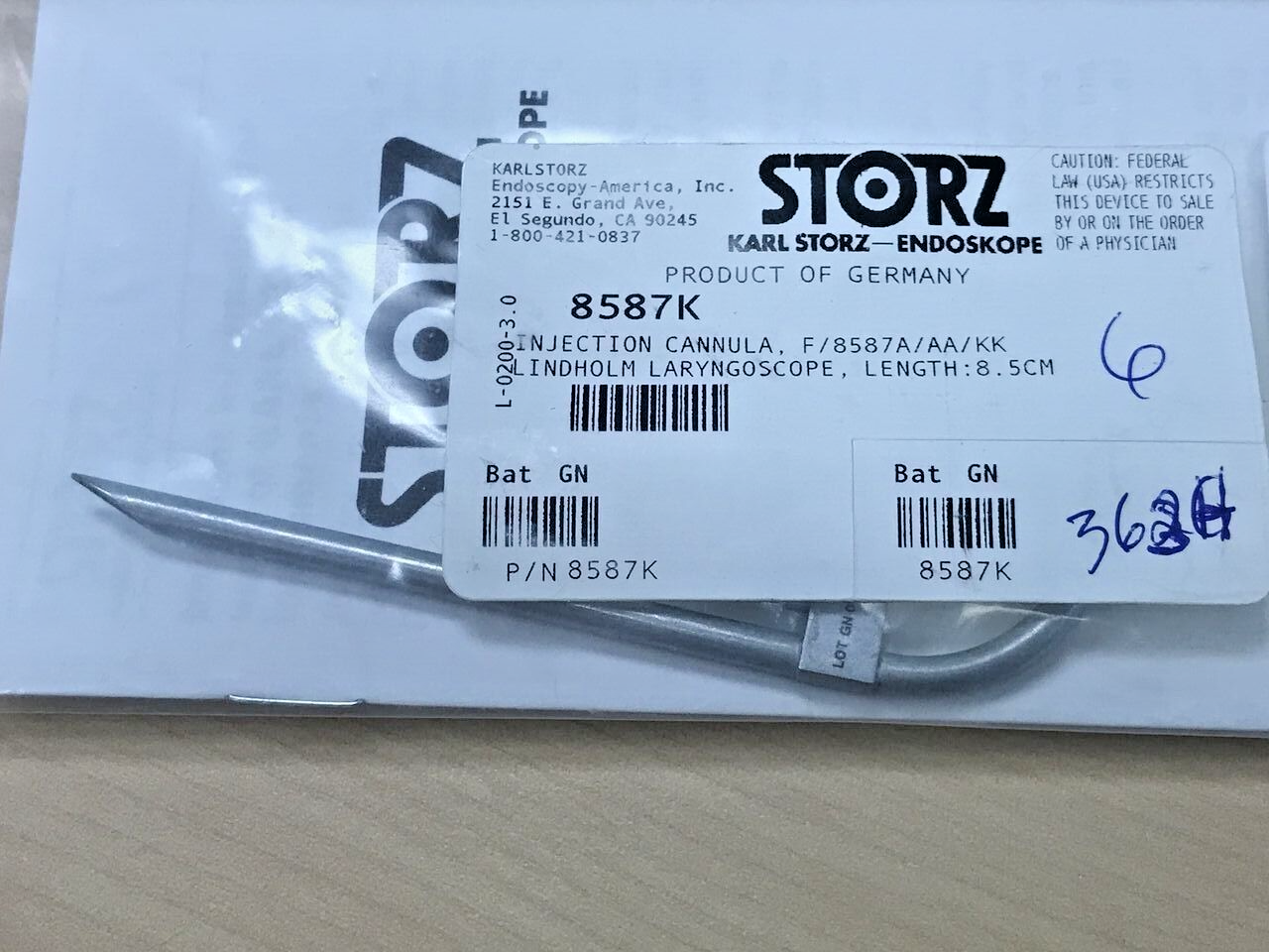 8587K KARL STORZ Injection cannula, for use with 8587A/AA/KK Lindholm ...