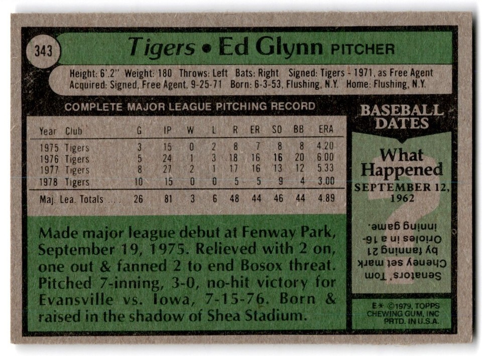 1979 Topps Ed Glynn Detroit Tigers #343 | eBay