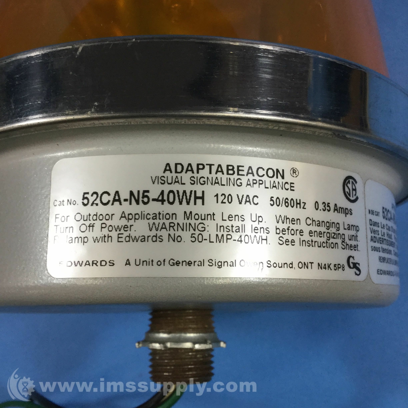 Edwards 52ca-n5-40wh ADAPTABEACON Amber Rotating Light 120v for sale ...