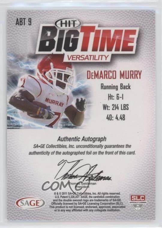 2011 SAGE Hit Big Time Auto /100 DeMarco Murray #ABT9 Rookie Auto RC | eBay