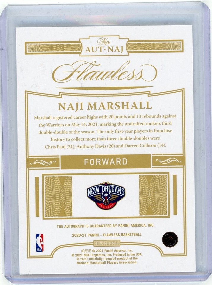 2020-21 Panini Flawless Signatures Rookie Autograph #AUT-NAJ Naji ...
