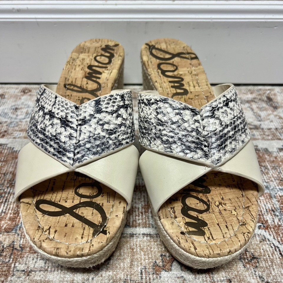 Sam Edelman Shoes Women 7.5M Rora Espardille Blue Ivory Leather Wedge ...