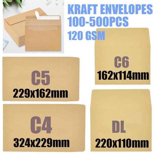 100x Kraft Envelopes Brown C4 C5 C6 DL Mailer Standard Business ...