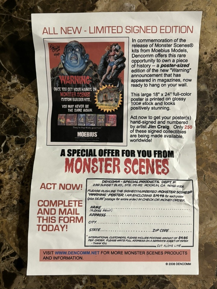 ANDY YANCHUS COLLECTION MOEBIUS MONSTER SCENES DR DEADLY POSTER SIGNED ...