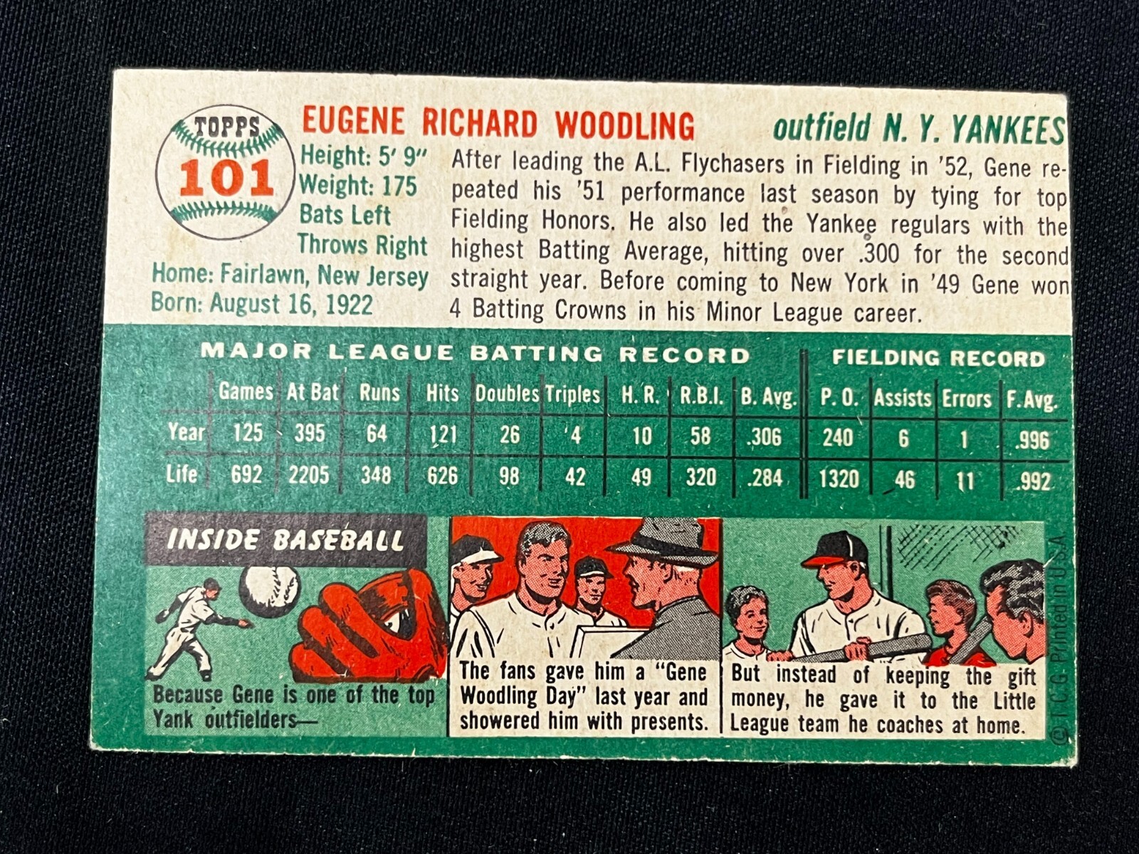 1954 TOPPS BASEBALL CARD GENE WOODLING #101 NEW YORK YANKEES BV $60 (AA ...