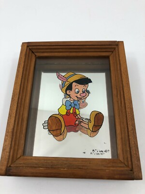 Vintage Pinocchio Reverse Painting Glass Hand Painted Original Framed ...