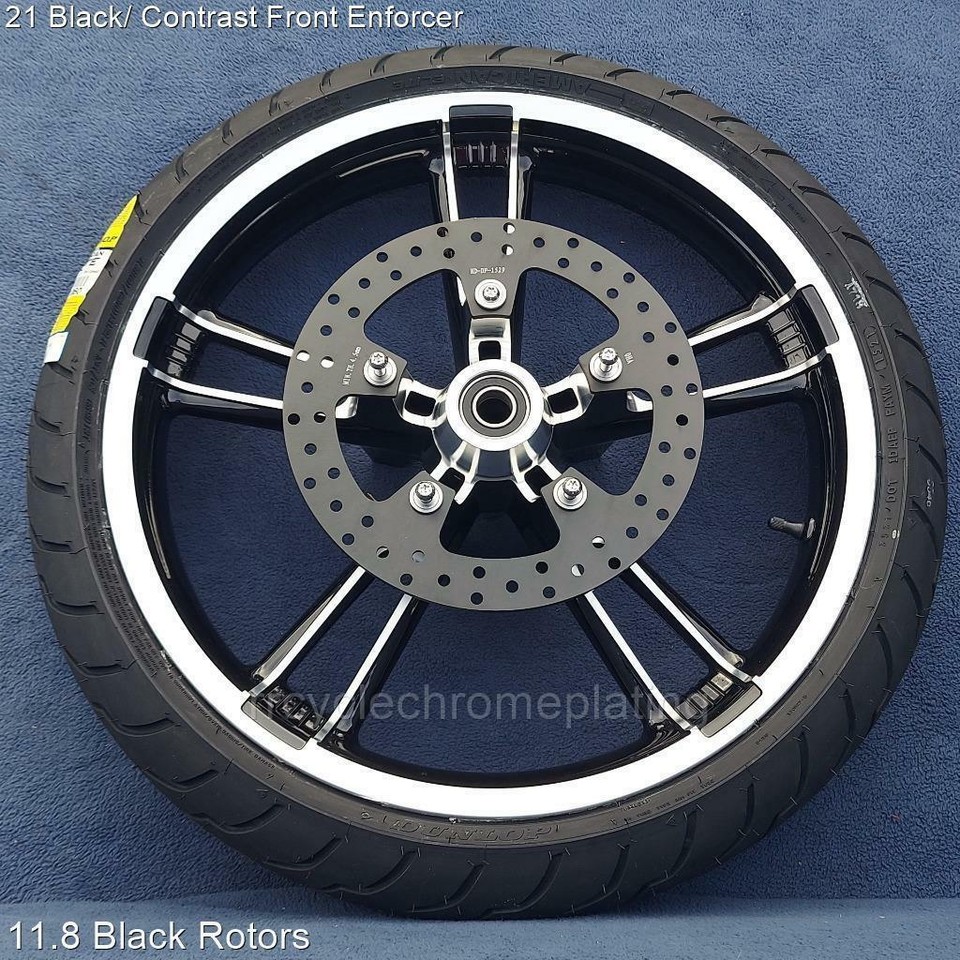 21" Enforcer Gloss Black / Cut Front Wheel Dunlop Tire Rotors 08-21 ...