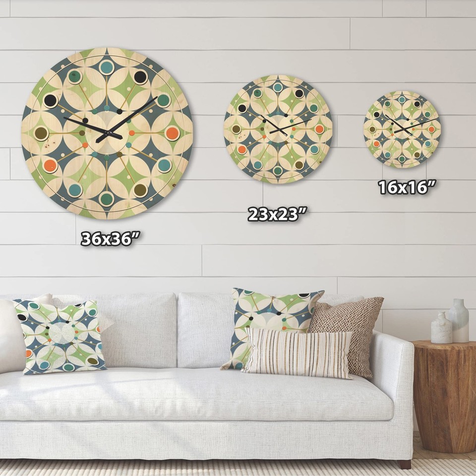 'Geometrical Retro Design XVI' Mid-Century Modern Wood Wall Clock Large ...