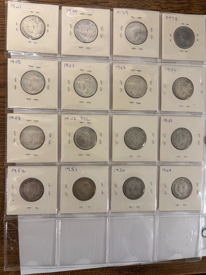 1938 - 1952 Canadian Silver Quarter Collection Set of King George VI ...
