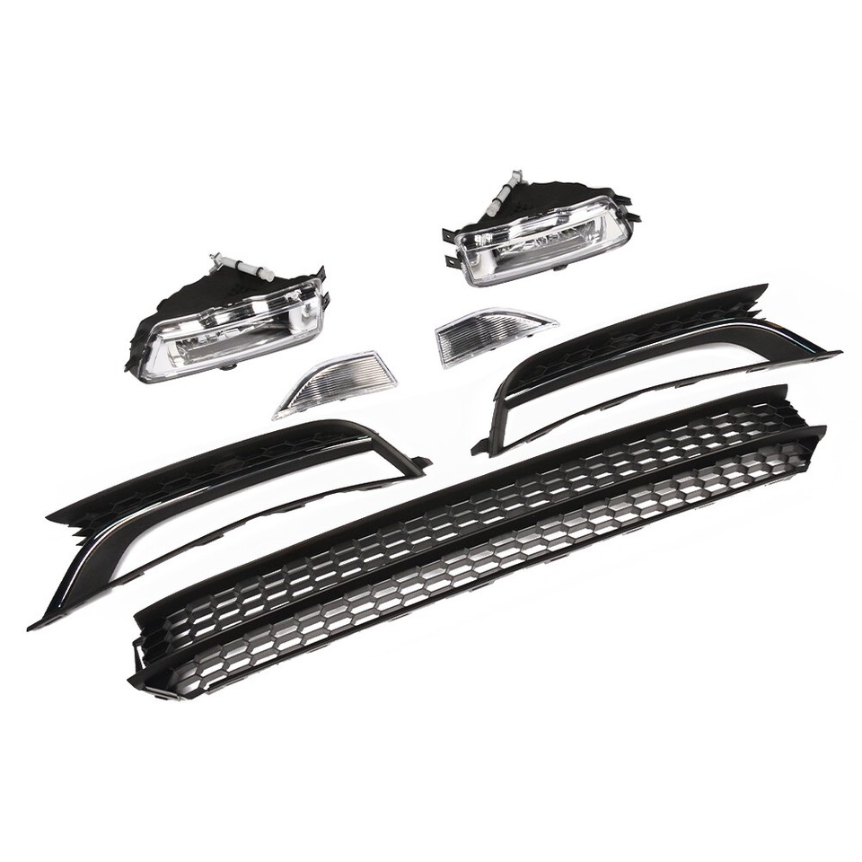 7PC Front Bumper Fog Lights Corner Lamp & Lower Grille For VW Passat ...