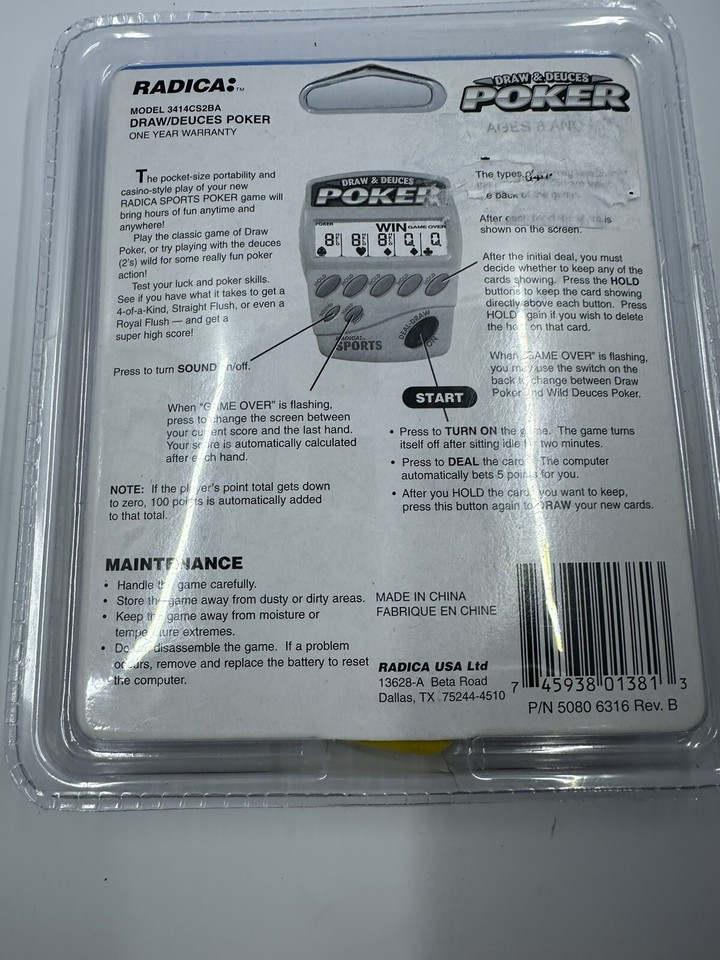Radica Electronic Handheld Video Game Pocket Poker Draw And Deuces ...