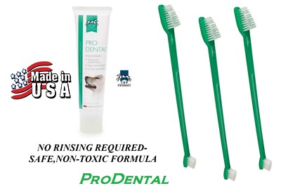 ProDental PET DOG CAT FERRET Oral Care Dental TOOTHPASTE& 3 TOOTHBRUSH ...