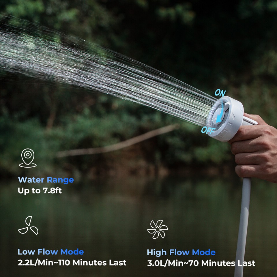 FLEXTAIL MAX SHOWER:Compact Rechargeable Outdoor Shower Pump Head with ...