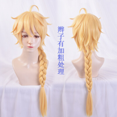 Genshin Impact Traveler Aether Costume Cosplay Braid Gold Curly Hair ...
