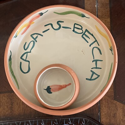 Casa-U-Betcha Party Chips and Salsa Dish, Ceramic Made in Portugal Hand ...