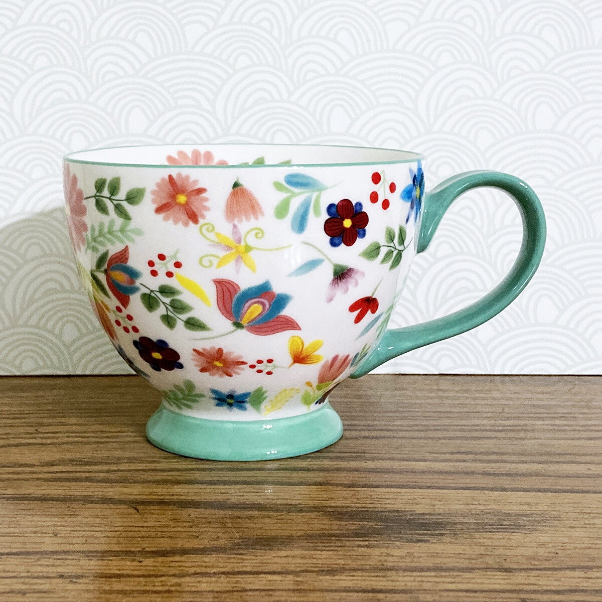 Colorful Floral Coffee Mug Lot of 2 Footed Cup 12 oz Potter's Studio ...