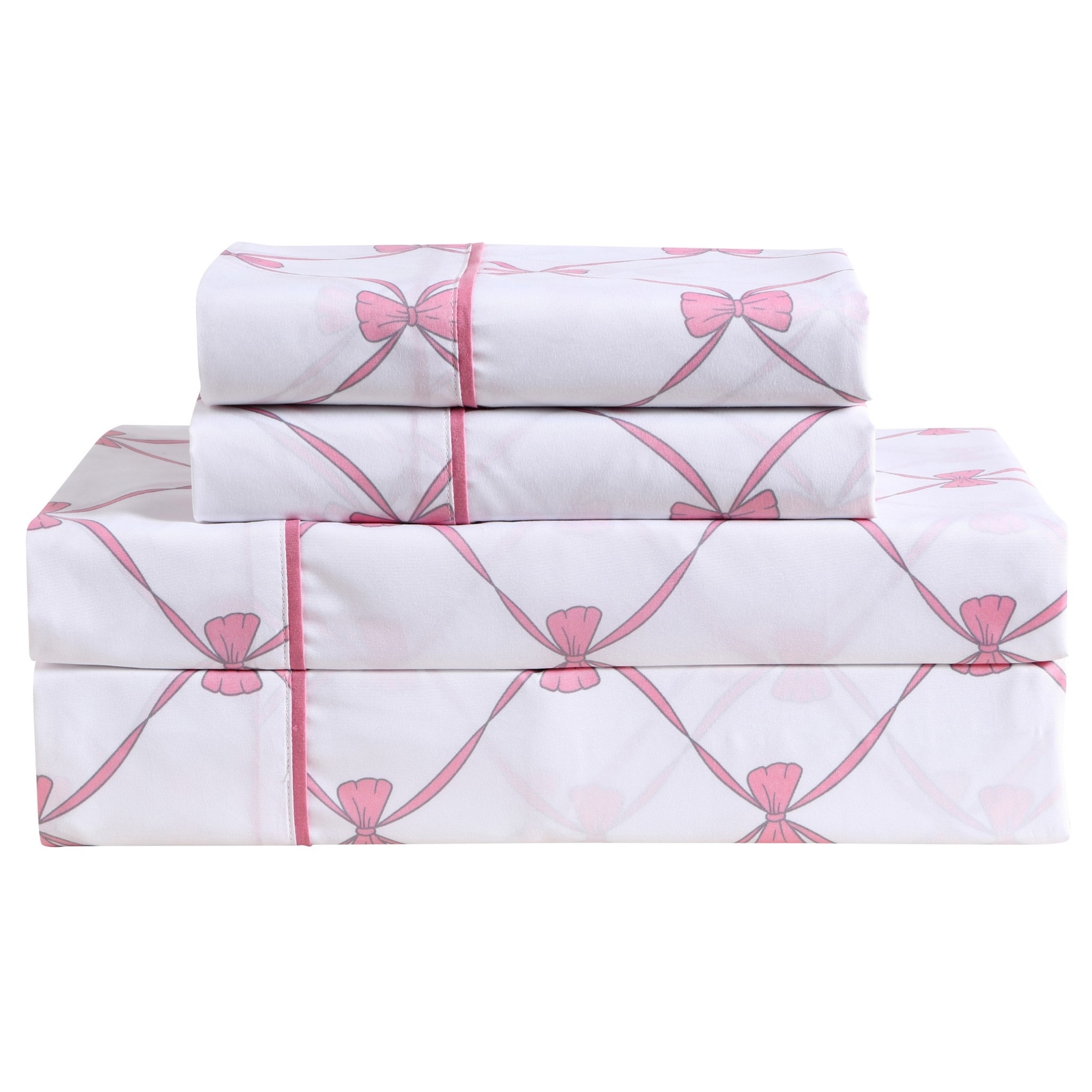 Gray Grey Pink Polka Dot Ribbons Bows 10pc Comforter Sheet Set Twin ...