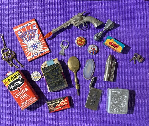 Vtg~Lot of 17 Cap Gun, Cigarette Case, Tobacco Pouch, Soda caps Match ...