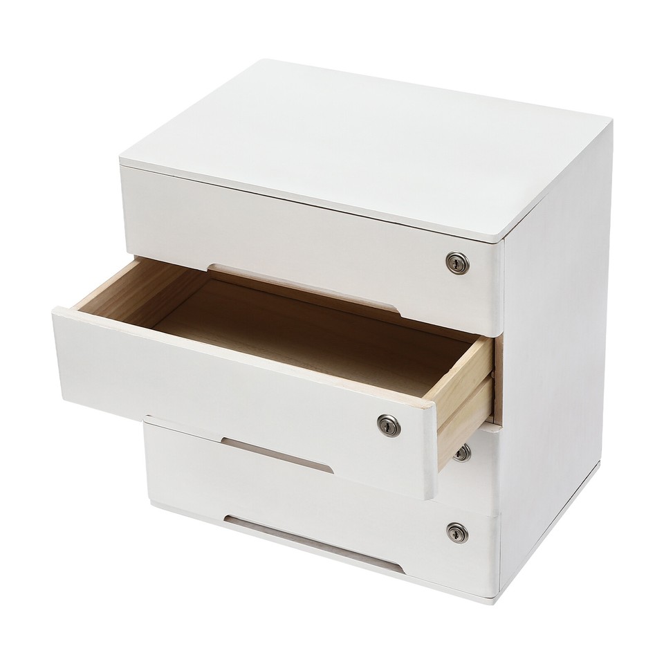 4-layer white wooden desktop storage box file cabinet with lockable ...