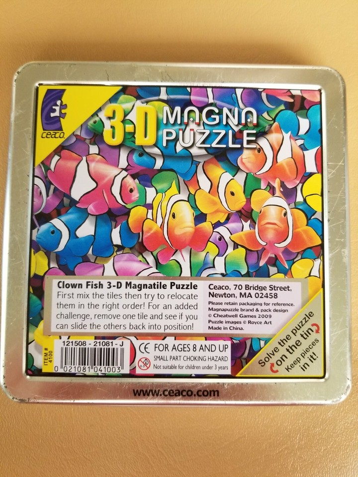 3D Magna Puzzles Clown Fish MAGNETIC TILE PUZZLE WITH TIN STORAGE BOX ...