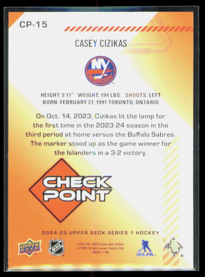 2024-25 Upper Deck Series 1 Check Point Casey Cizikas #CP-15 | eBay
