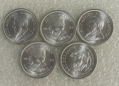 Lot of 5 Silver 2023 South Africa Silver Krugerrand 1 oz 1 Rand coins ...