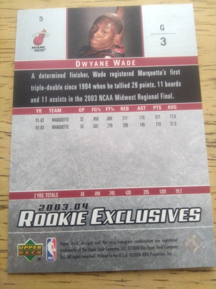 03-04 U.D. DWYANE WADE ROOKIE CARD , EX. COND ! | eBay