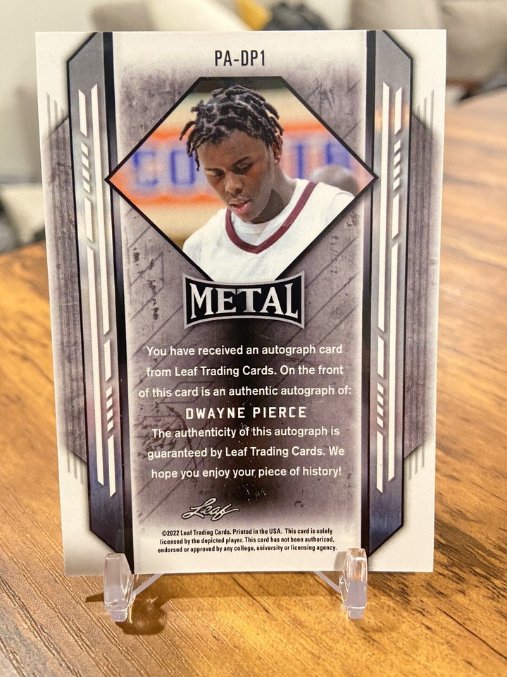 DWAYNE PIERCE 2021-22 Leaf Metal #BA-DP1 Cracked Ice Parallel SSP Auto ...