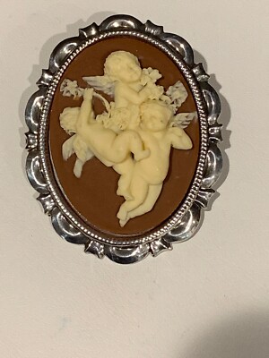 HOLIDAY SALE*BEAUTIFUL LARGE CHERUB/ANGELS CAMEO BROOCH/PENDANT COMBO ...