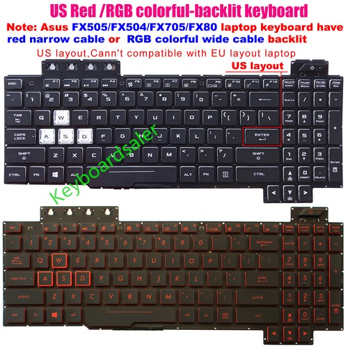 US Red/RGB Backlit Keyboard For ASUS FX505/FX504/FX705/FX80/FX86 ...